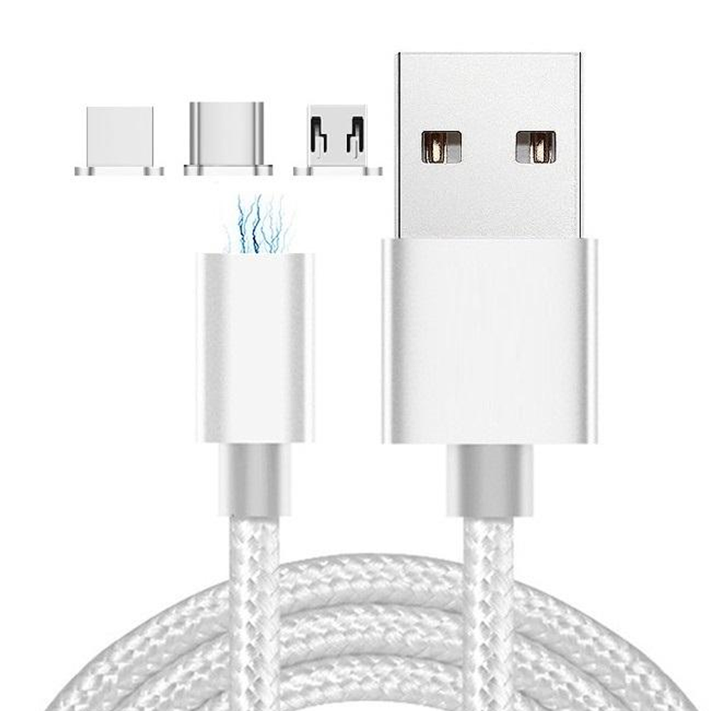 3-in-1 Magnetisch Kabel - Lightning, MicroUSB, Type-C - Zilver